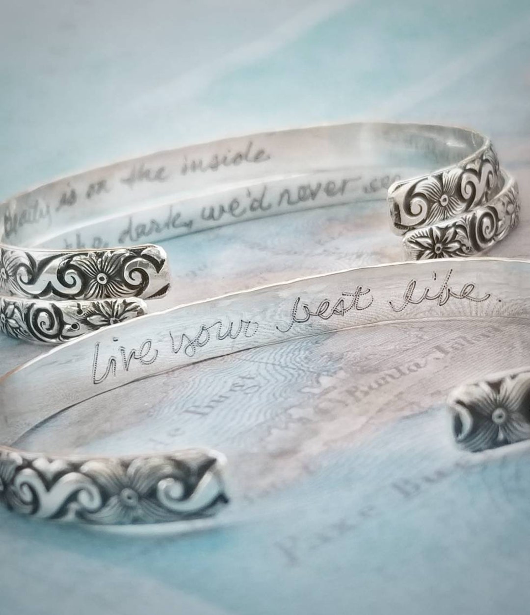 PERSONALIZED Sterling Silver Bracelet, Custom Silver CUFF Bracelet ...