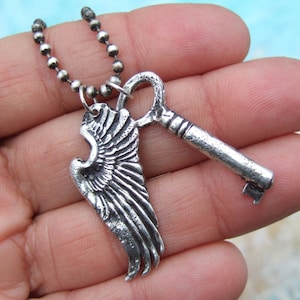 Guardian Angel Wing and Key Necklace, Sterling Silver Necklace Gift ...
