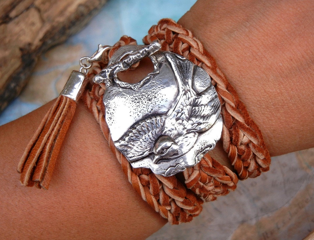 Bird Jewelry, Bird Leather Wrap Bracelet, Bird Silver Leather Wrap ...