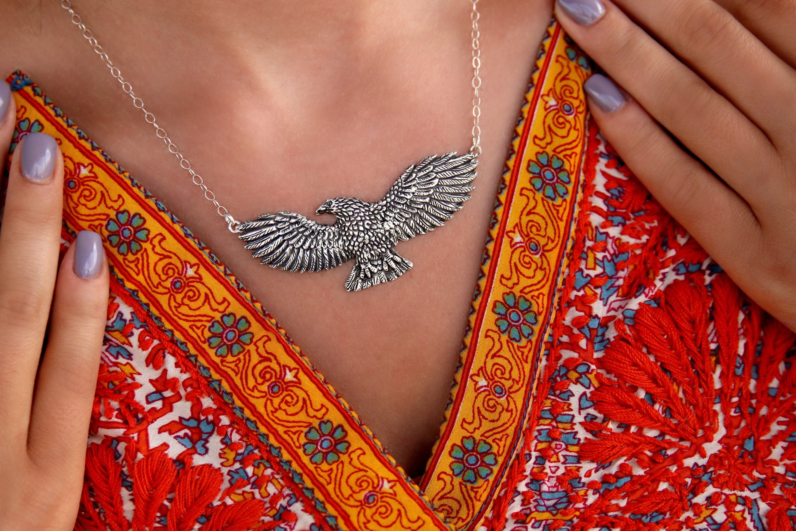 Bird Boho Necklace, Big Statement Eagle Necklace, Boho Eagle Necklace ...