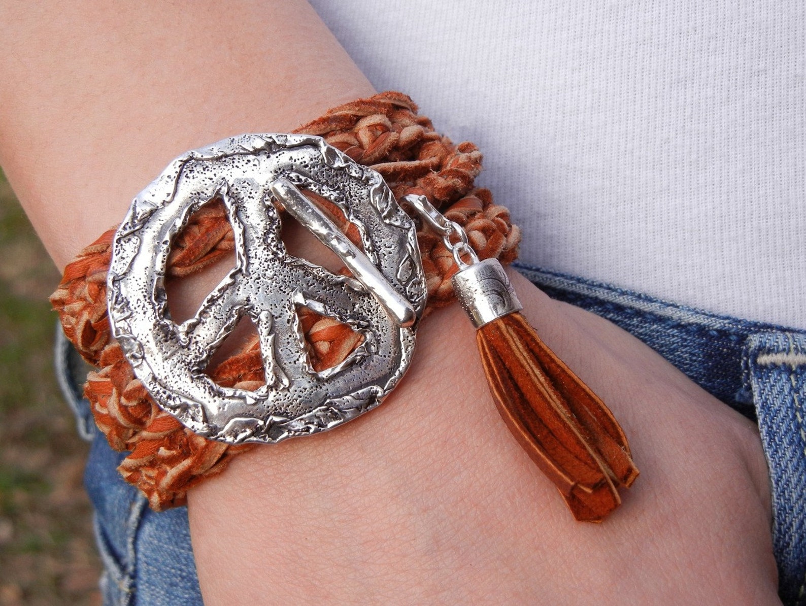 Peace Sign Jewelry Silver PEACE SIGN Leather Wrap Bracelet - Etsy