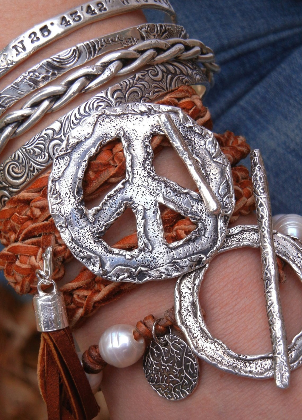 Peace Sign Jewelry Silver PEACE SIGN Leather Wrap Bracelet - Etsy