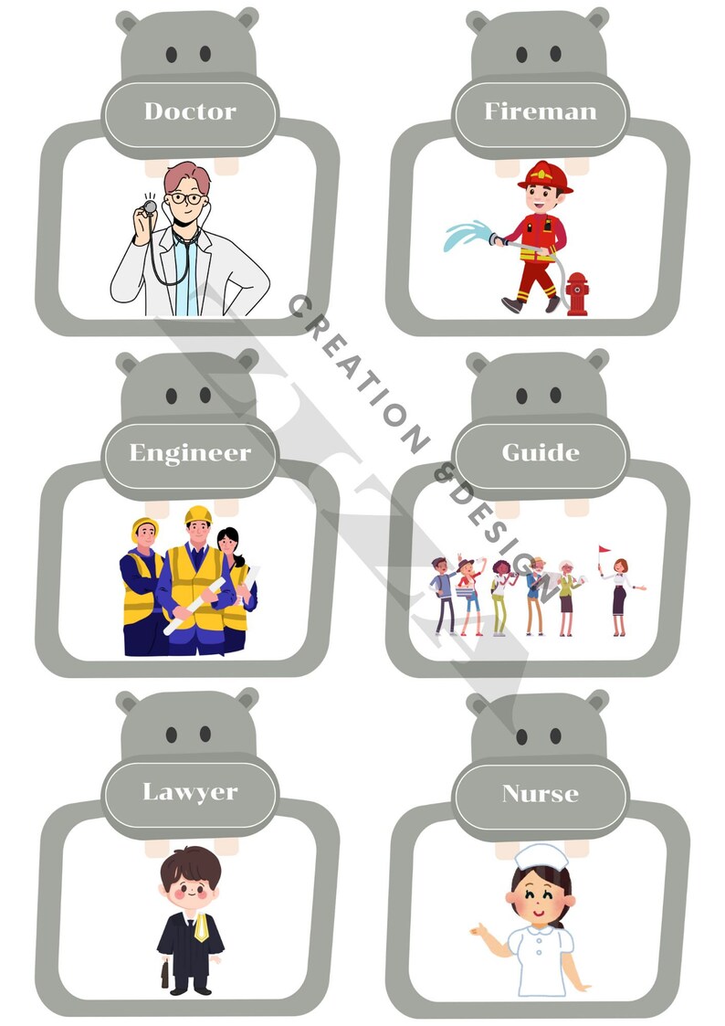 20 Occupation Cartoon Vocabulary Cards, Vocabulary Flashcards, Pre ...