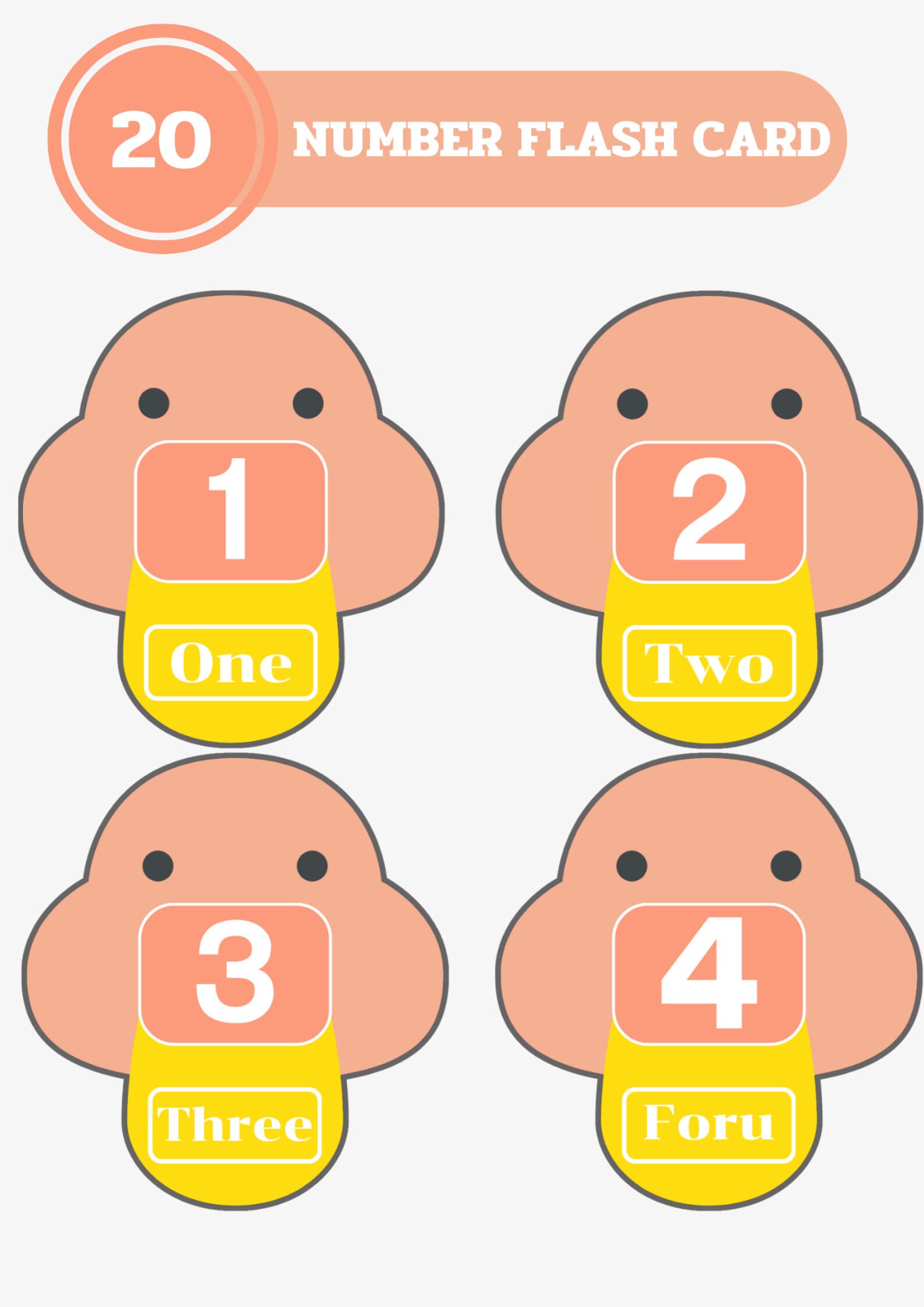 Number Cartoon Flashcards, Montessori Flashcards, Pre-school Cards ...
