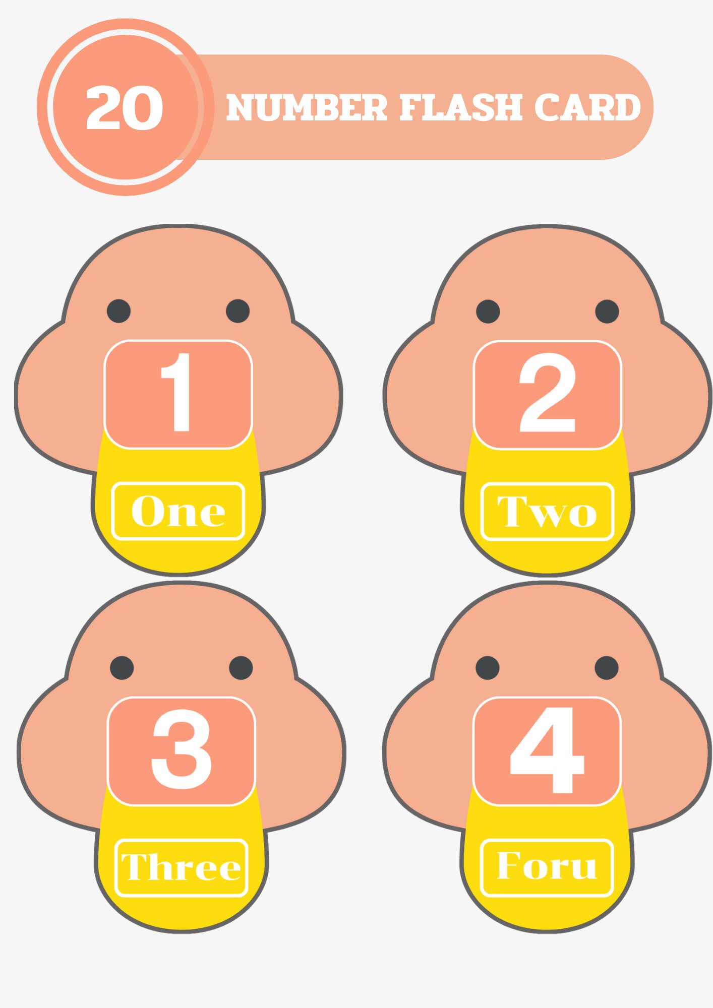 Number Cartoon Flashcards, Montessori Flashcards, Pre-school Cards ...