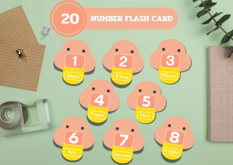 Number Cartoon Flashcards, Montessori Flashcards, Pre-school Cards ...