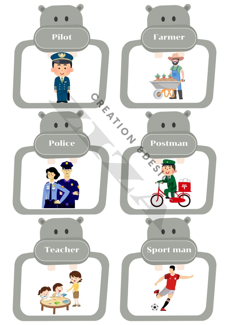 20 Occupation Cartoon Vocabulary Cards, Vocabulary Flashcards, Pre ...