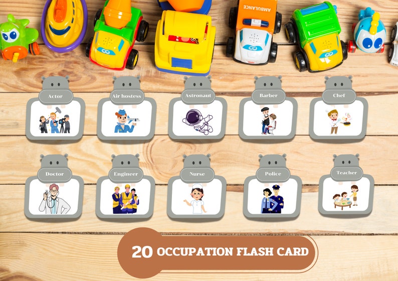20 Occupation Cartoon Vocabulary Cards, Vocabulary Flashcards, Pre ...