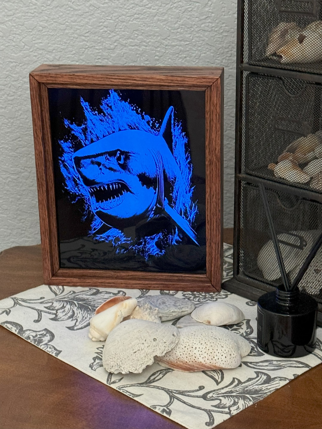 LED Handcrafted Lightweight Laser Engraved Shark Picture With Color ...