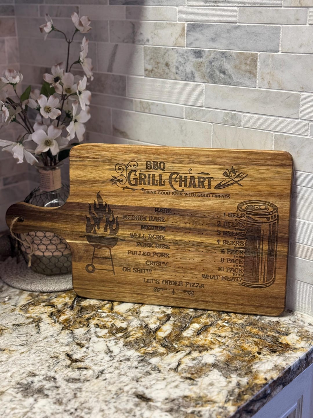 Rectangular Beer BBQ Grill Chart Cutting Board (knife Not Included ...