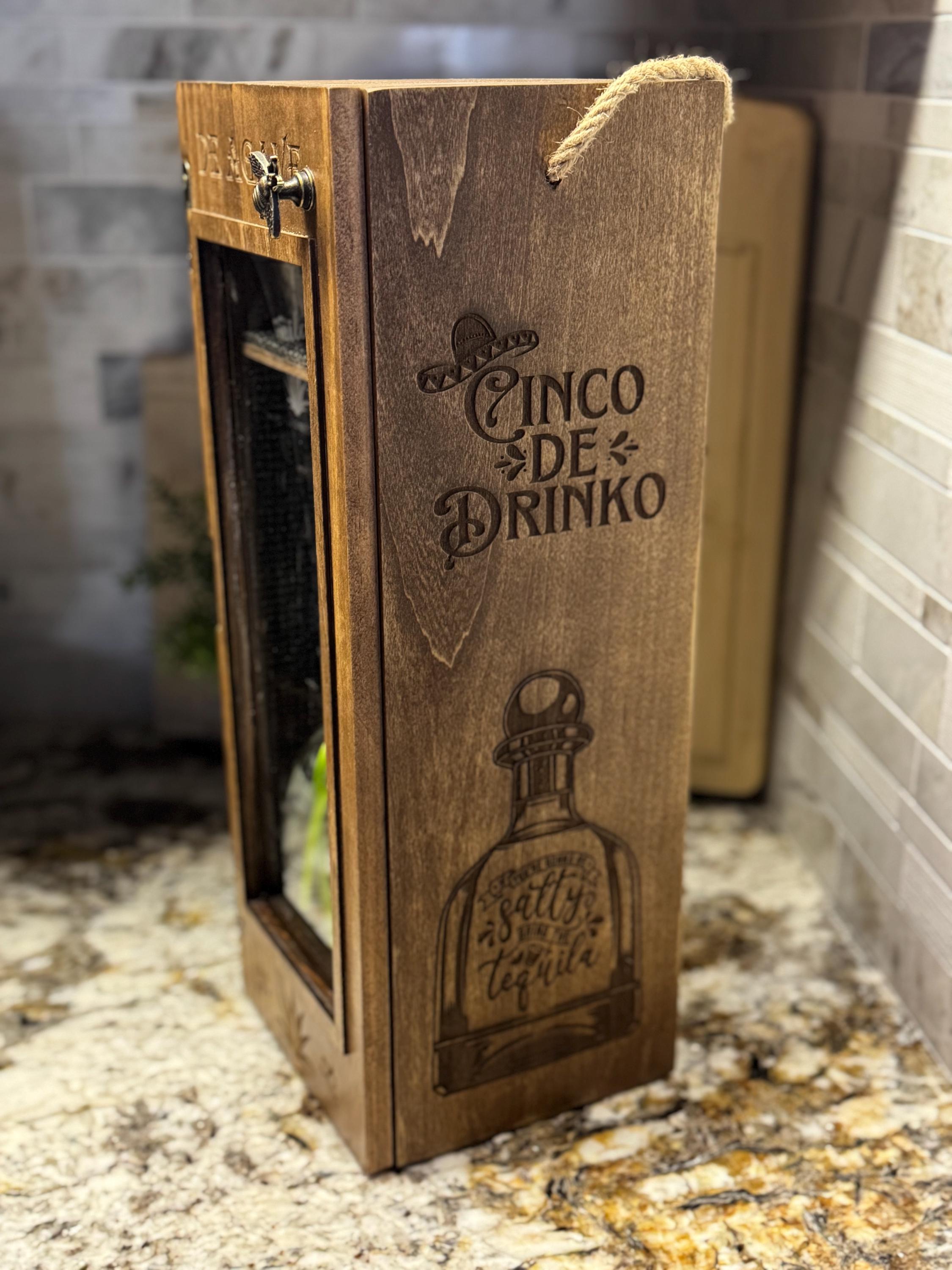 Wood Tequila Box With LED Lights, 4 Coasters and 4 Shot Glasses ...