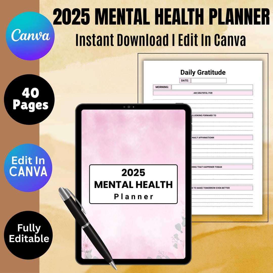 2025 Mental Health Planner Bundle, Self-care Digital Journal, Printable ...