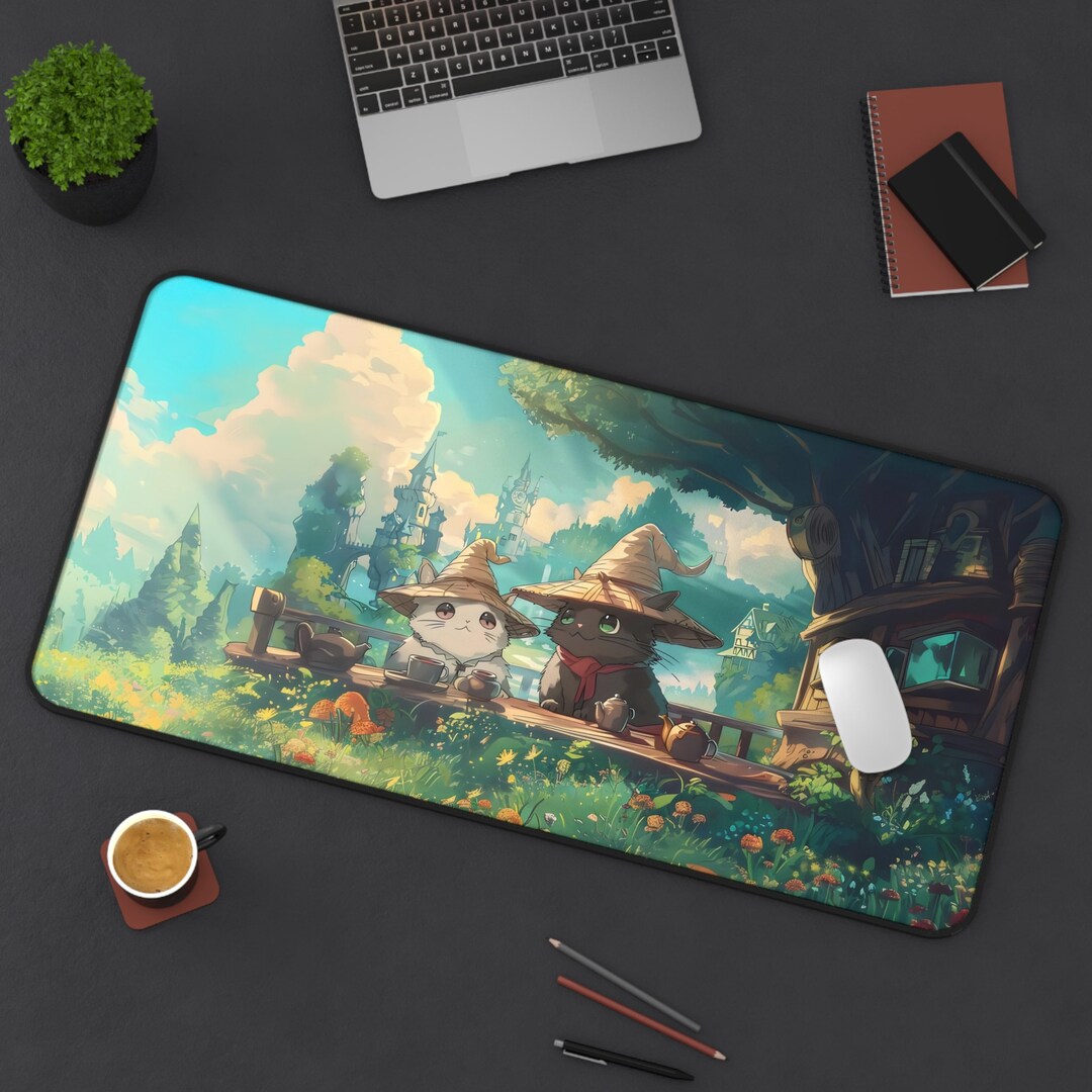 Simple Adorable Witch Cartoony Fantasy Cat Desk Mat Anti-slip Non-slip ...