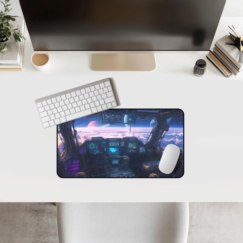Spaceship Cockpit Desk Mat Retro Sci-fi Mousepad Shooting Stars Planets ...