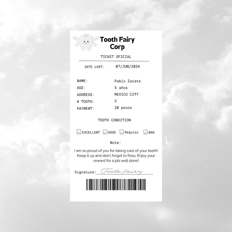 Printable Certificate of Editable Tooth Fairy Receipt / Tooth Fairy ...
