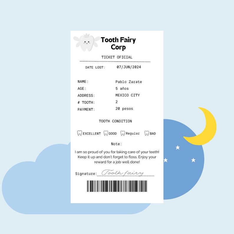 Printable Certificate of Editable Tooth Fairy Receipt / Tooth Fairy ...
