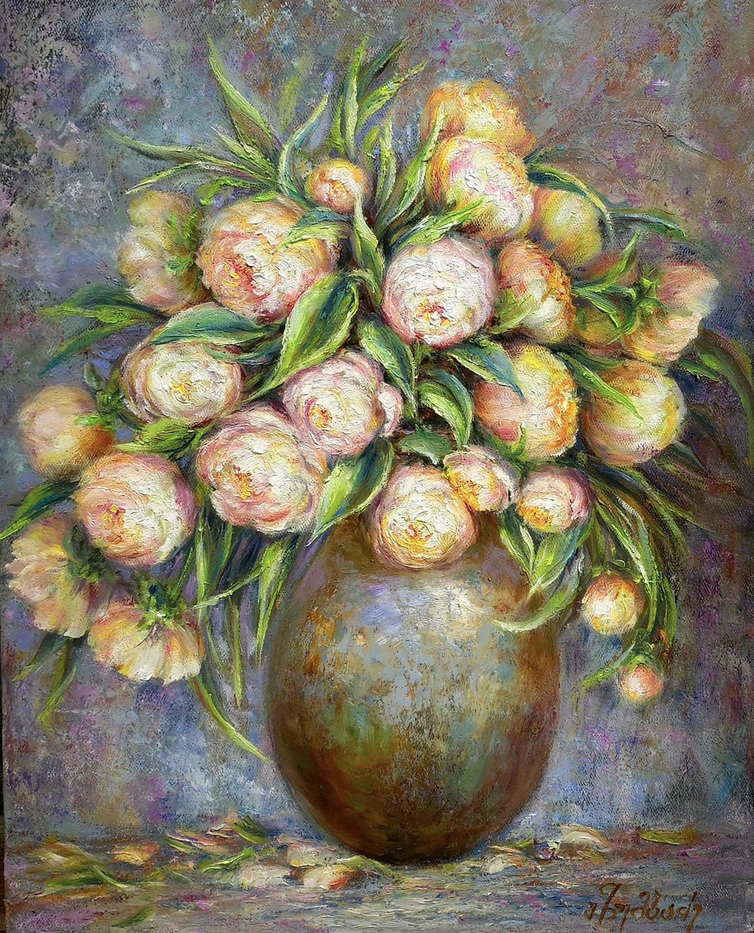 Original Peony Bouquet Oil Painting - Impressionist Floral Art - Etsy