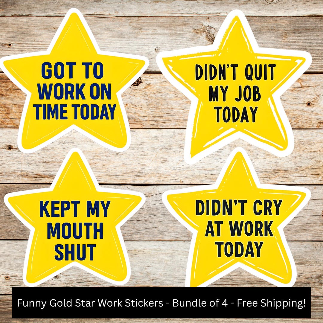 Funny Gold Star Stickers Bundle of 4 Sarcastic Workplace Phrases ...