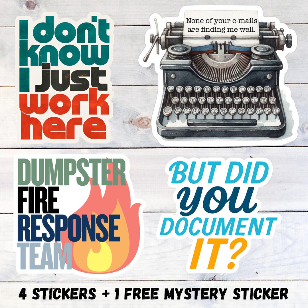 Funny Office Sticker Pack | 4-pack Work Humor Vinyl Stickers + 1 Free ...
