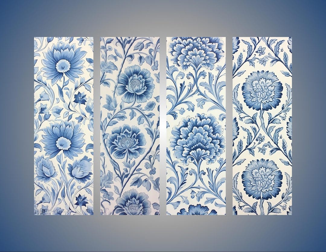 Blue Floral Bookmark Set Printable | Delft Tile Style Bookmarks ...