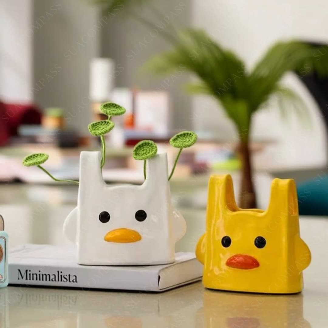Little Yellow Duck Bag Vase, Duck Ceramic Storage Basket, Desktop ...