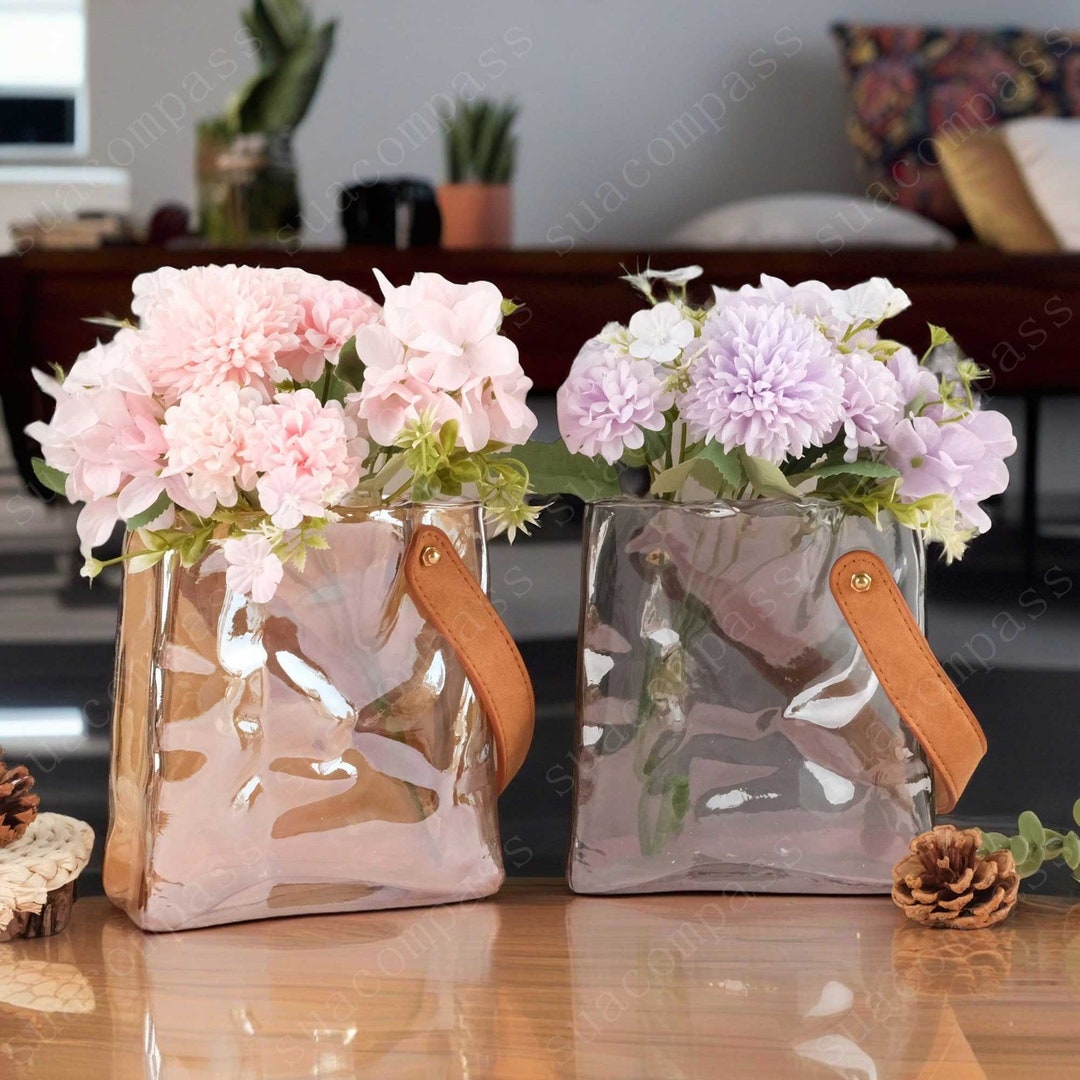 Glass Handbag Vase, Dried Flower Arrangement Vase, Modern Minimalist ...