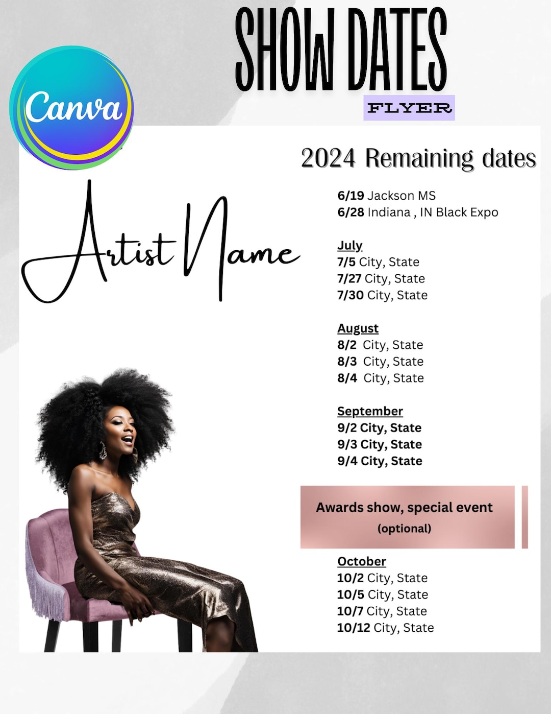 Show Dates Flyer -editable Template CANVA PRO - Etsy