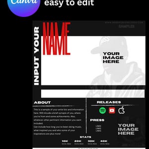 Music Artist One Sheet Editable CANVA PRO Template - Etsy