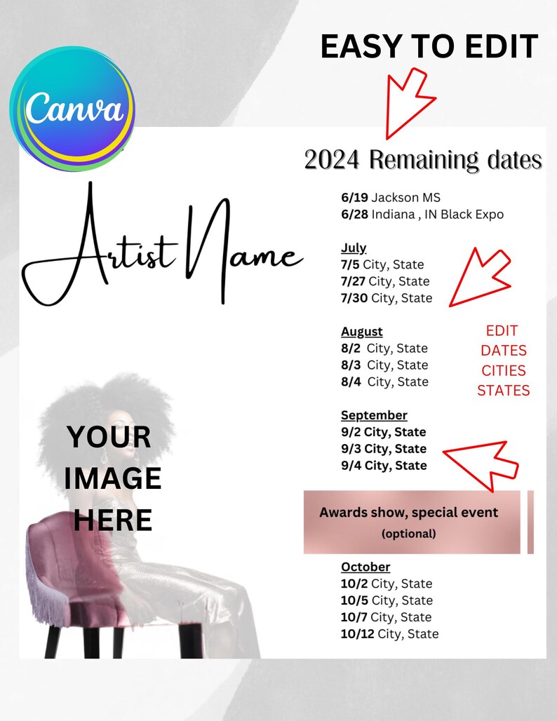 Show Dates Flyer editable Template CANVA PRO - Etsy