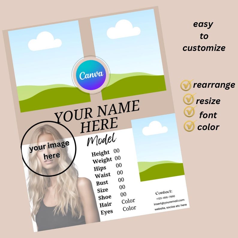 MODEL One- Sheet Editable CANVA PRO Template - Etsy