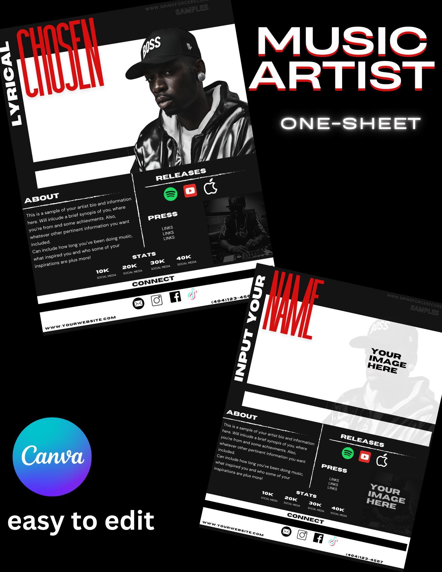 Music Artist One Sheet Editable CANVA PRO Template - Etsy