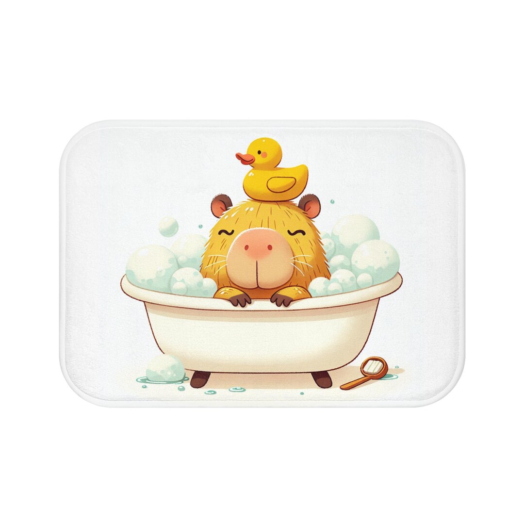 Capybara Bath Mat, Funny Animal Rug, Bathroom Decor, Rubber Ducky Theme ...