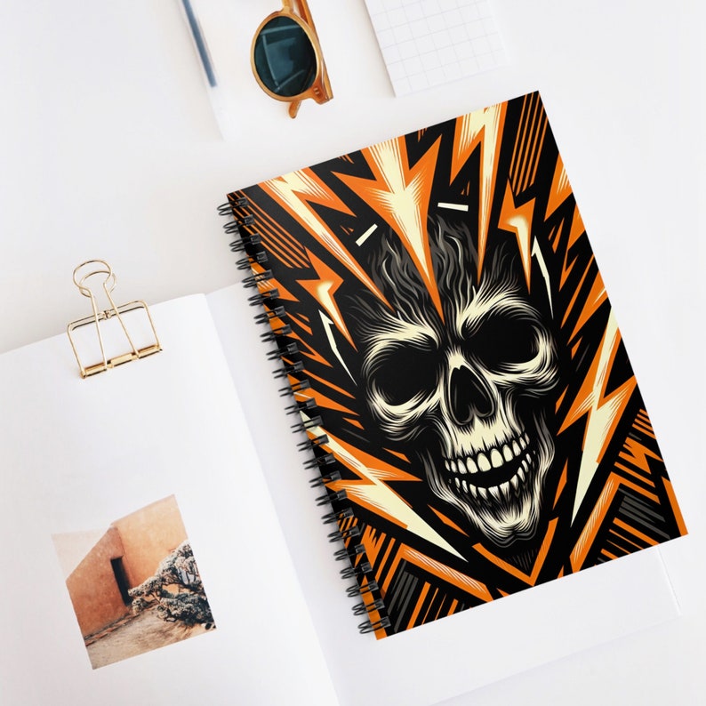 Skull and Lightning Bolt Design Spiral Notebook Ruled Line, Graphic ...