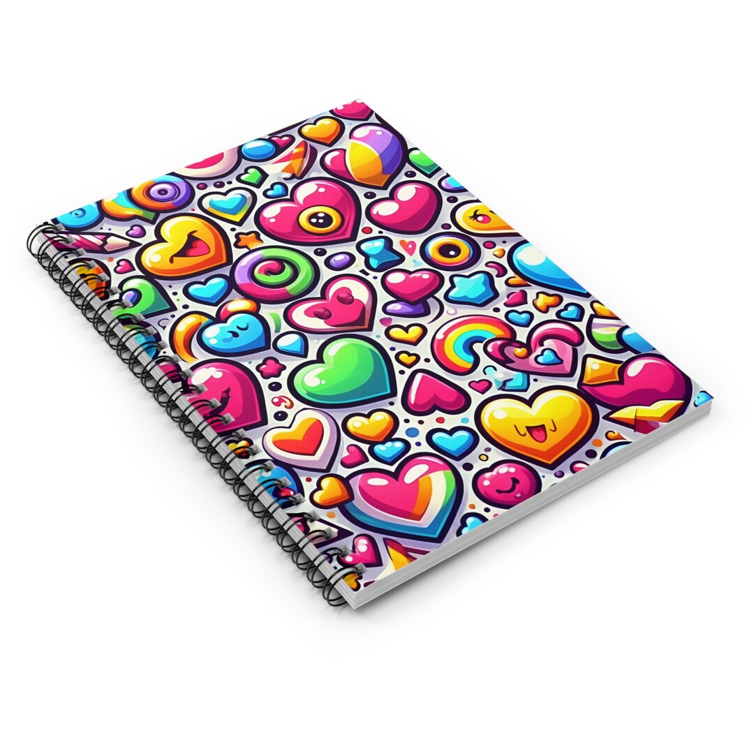 Colorful Heart Design Spiral Notebook Ruled Line, Colorful Notebook ...
