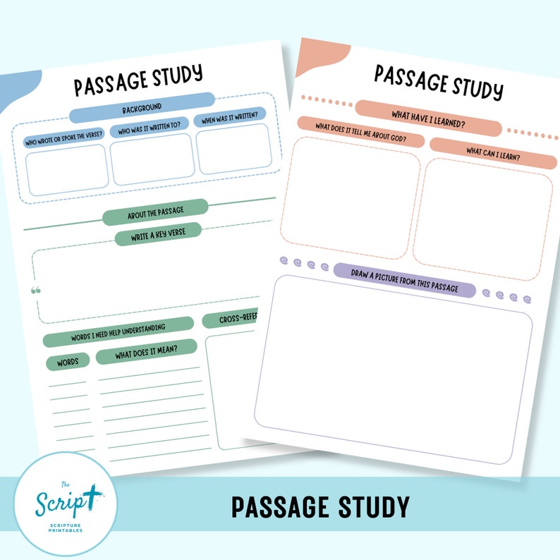 Passage Study Template Printable | Christian Printable for Kids | Bible ...