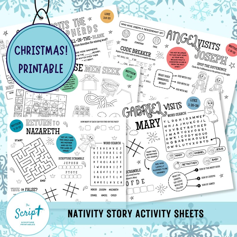Christian Christmas Activity Mats, Kids Christmas Sunday School ...