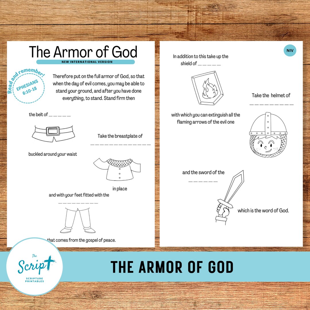 Armor of God Worksheet, Kids,homeschool Learning, Sunday School ...
