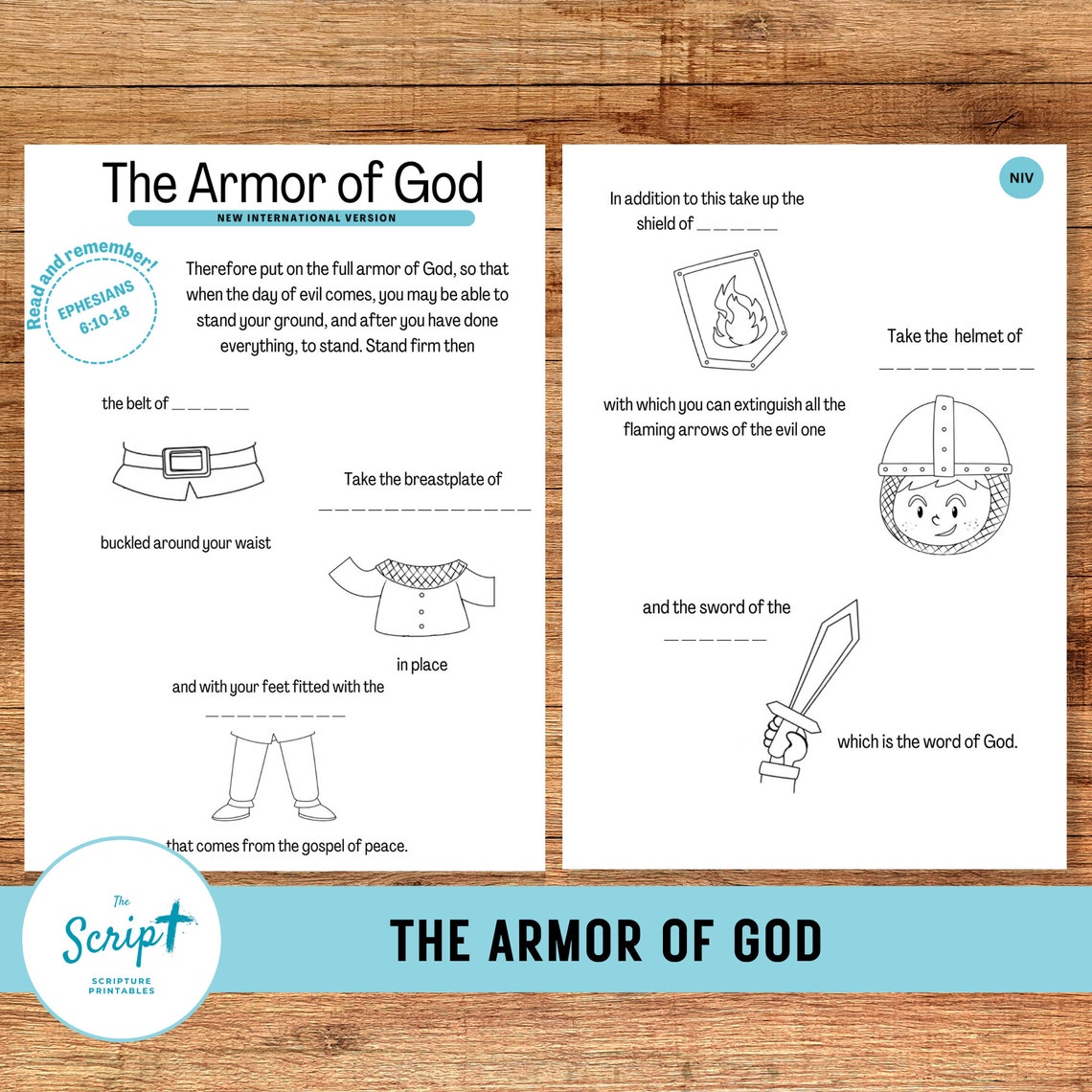 Armor of God Worksheet, Kids,homeschool Learning, Sunday School ...