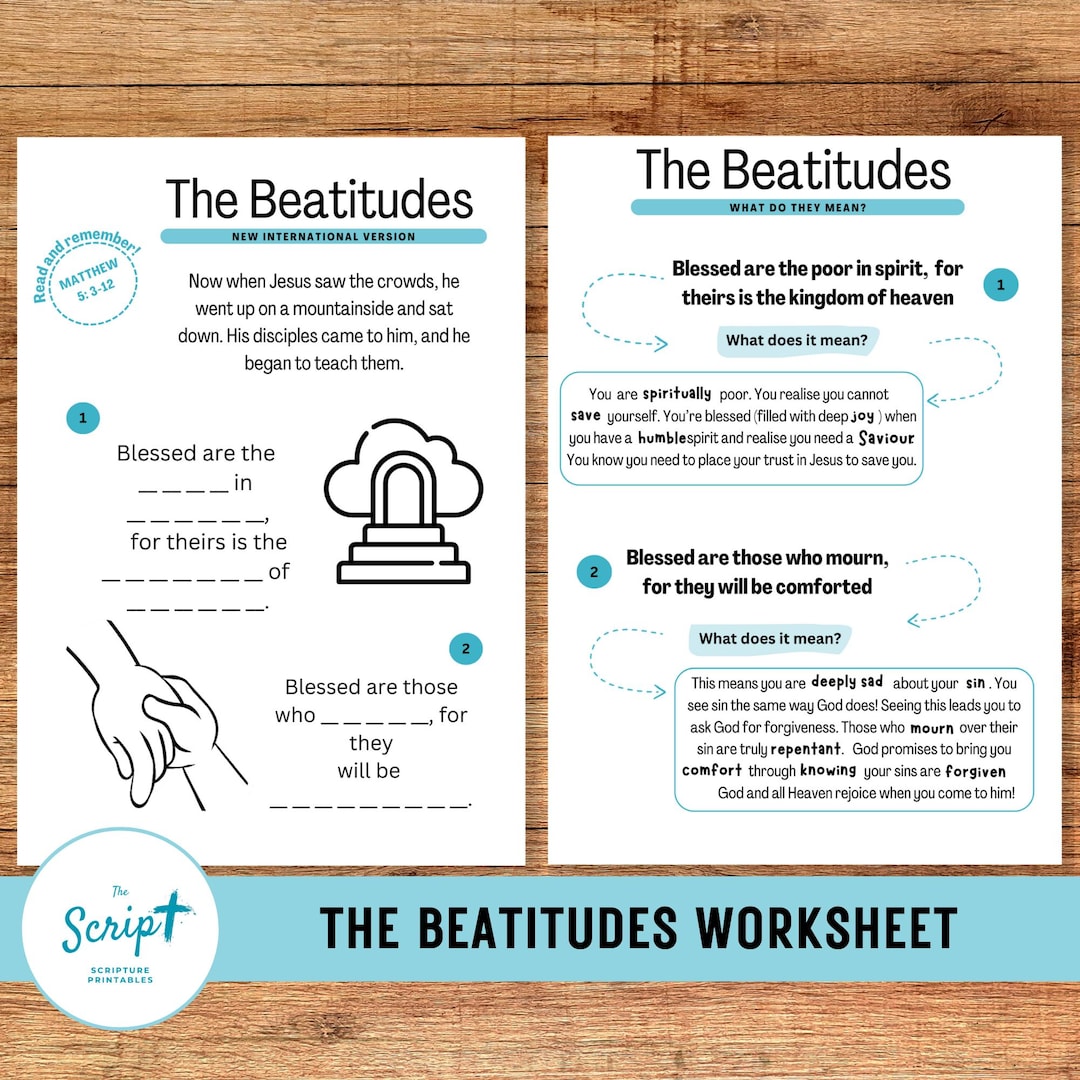 Beatitudes Kids Bible Worksheet, Sunday School Activity (digital ...