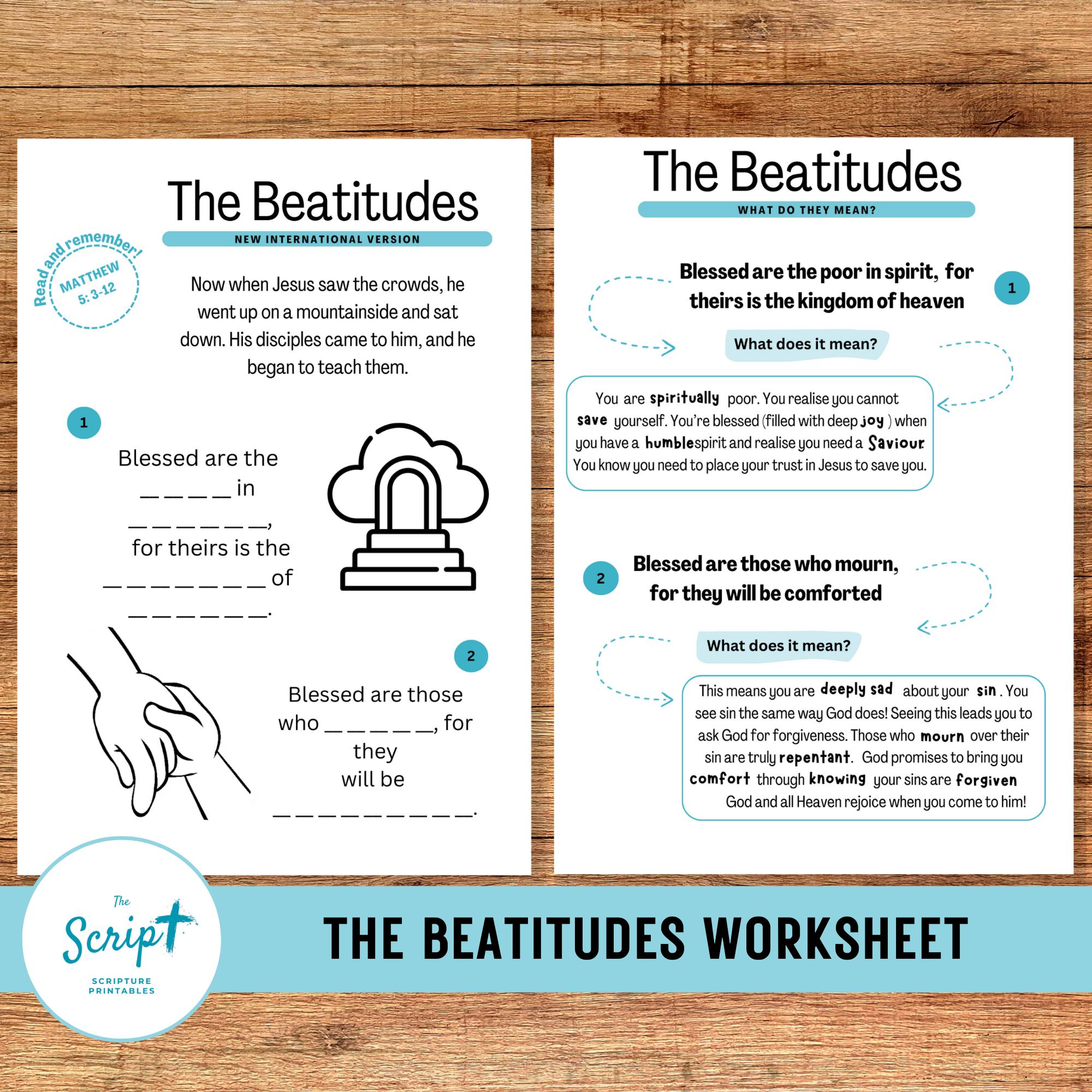 Beatitudes Kids Bible Worksheet, Sunday School Activity (digital ...