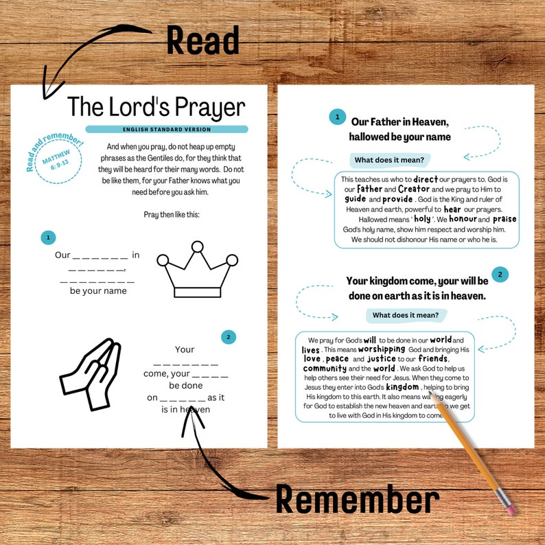Lord's Prayer Worksheet Kids ESV, Homeschool, Sunday School, Bible ...
