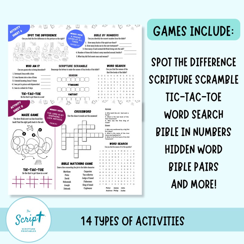 Bible Activity Sheets for Kids, Printable Activities for Kids, Bible ...
