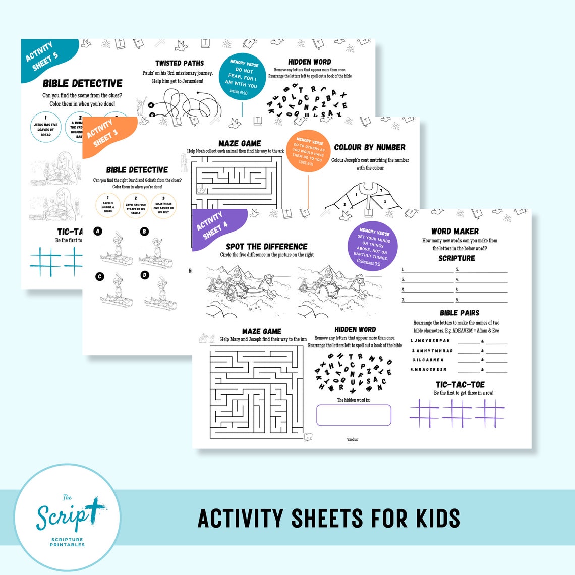 Bible Activity Sheets for Kids, Printable Activities for Kids, Bible ...