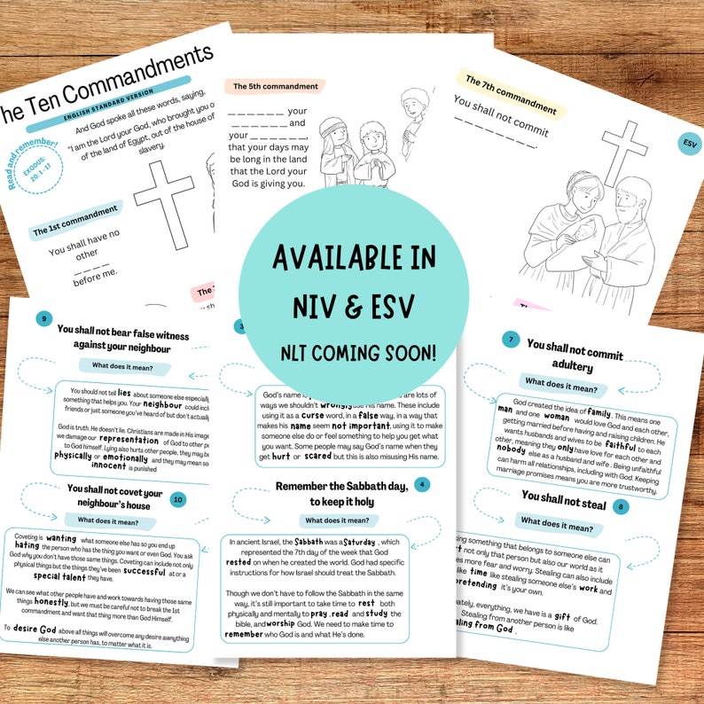 Ten Commandments Worksheet Kids, Homeschool, Sunday School, Bible ...