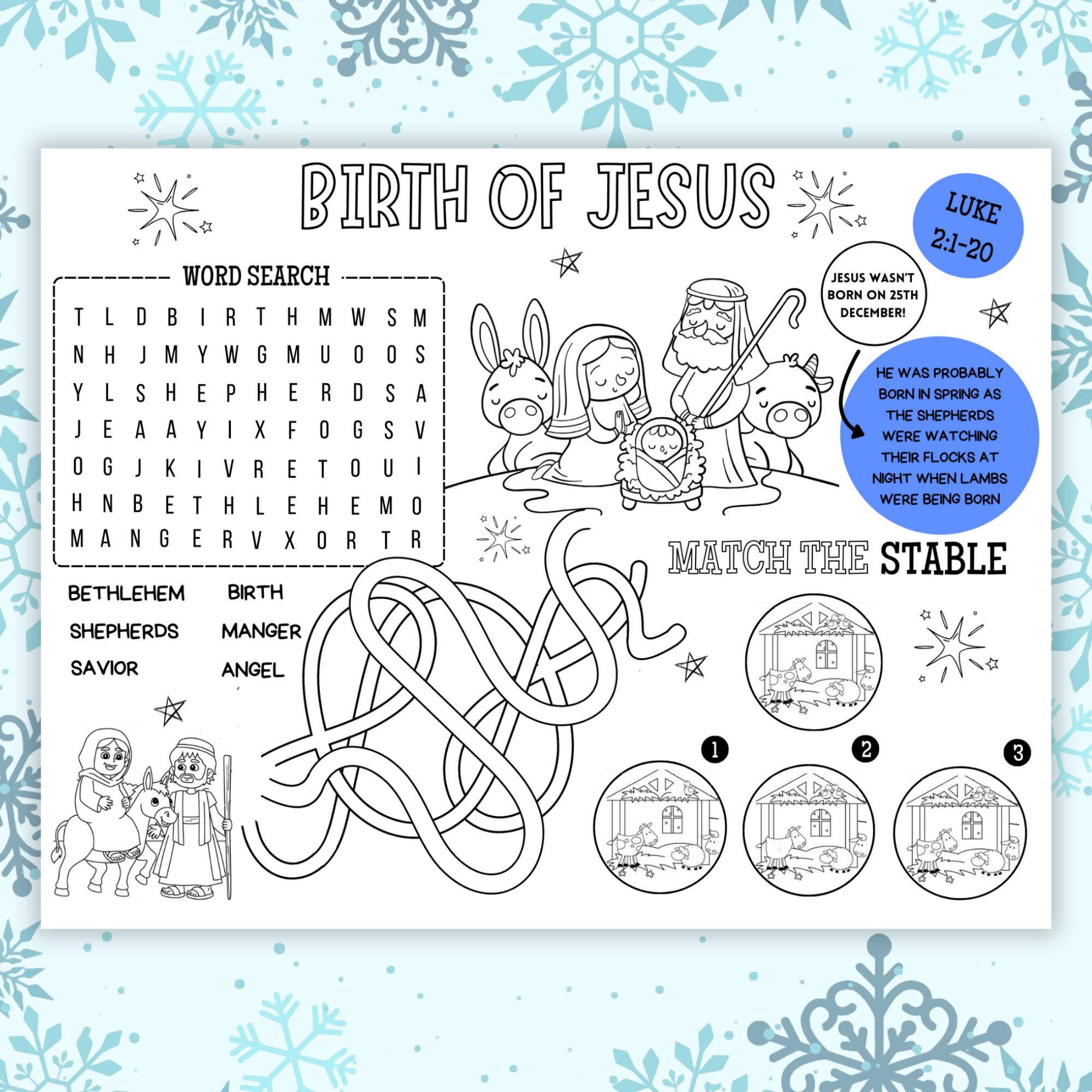 Christian Christmas Activity Mats, Kids Christmas Sunday School ...