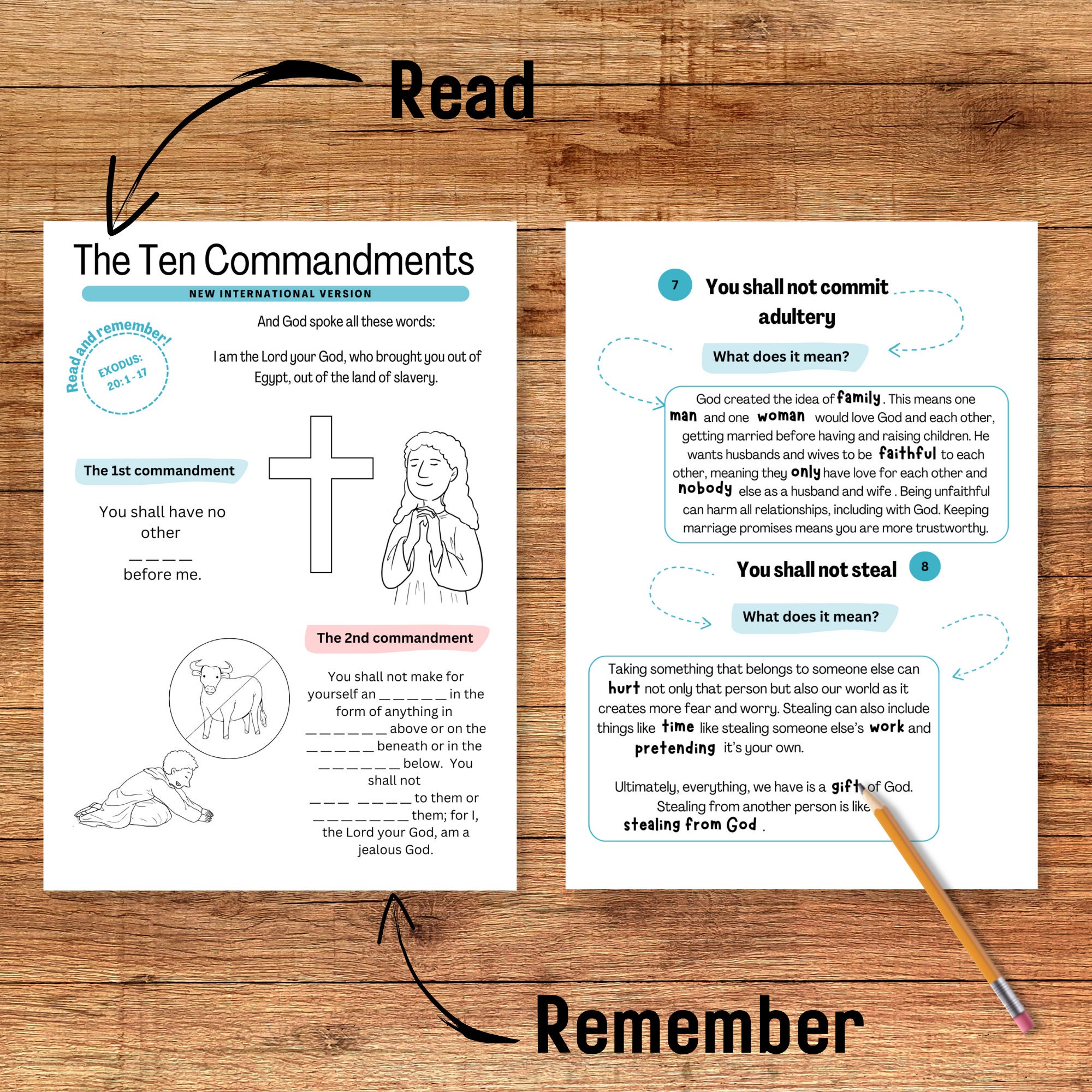 Ten Commandments Worksheet Kids, Homeschool, Sunday School, Bible ...