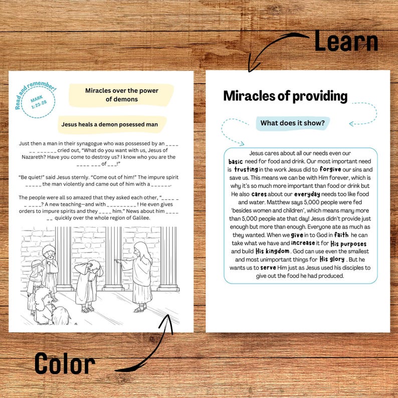Miracles of Jesus Worksheet, Kids Bible Activity (PDF) - Etsy