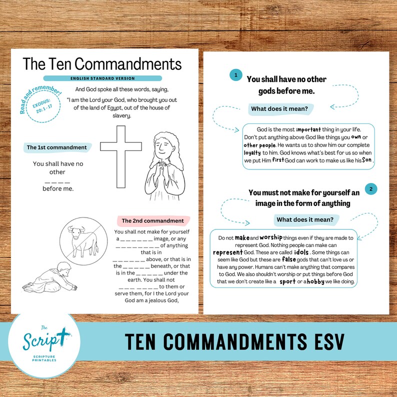 Ten Commandments Worksheet Kids, Homeschool, Sunday School, Bible ...