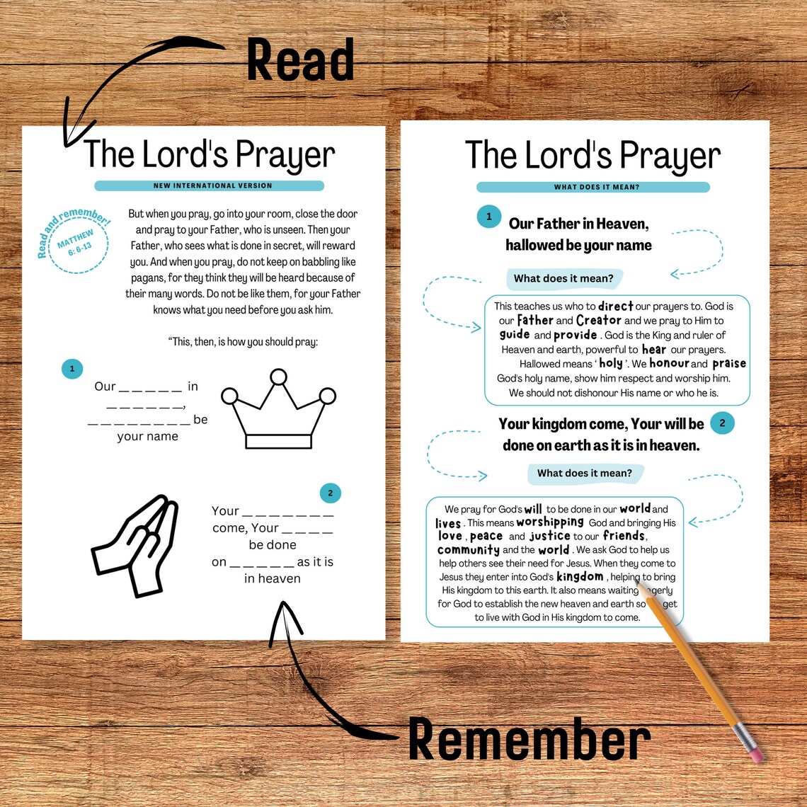 Lord's Prayer Worksheet Kids, Homeschool, Sunday School, Bible Teaching ...