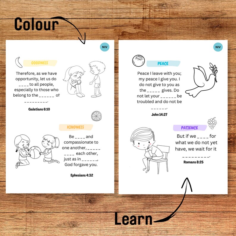 Fruit of the Spirit Worksheet Kids, NIV, Homeschool, Sunday School ...